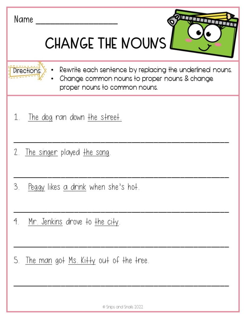 Common and Proper Nouns - Snips and Snails Teaching